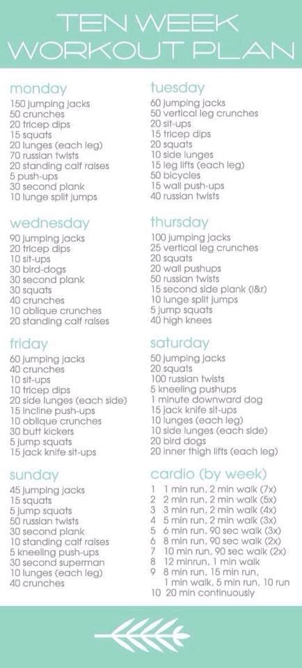 6 Week Home Workout Plan Weekly Workout Plans 10 Week Workout Plan