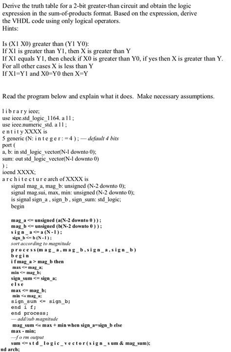 Solved Derive The Truth Table For A 2 Bit Greater Than Circuit And