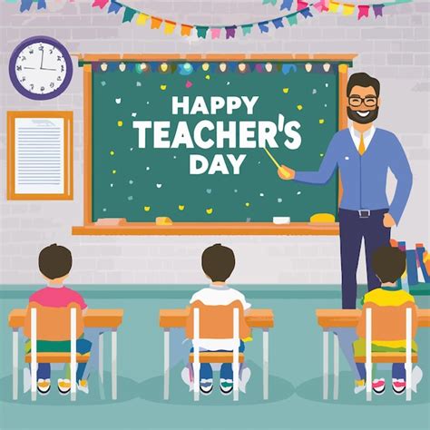 Premium Vector Vector Illustration Of Teacher Teaching In Class