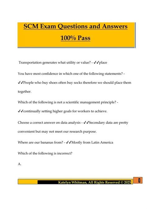 SCM Exam Questions And Answers Pass Scm Stuvia US