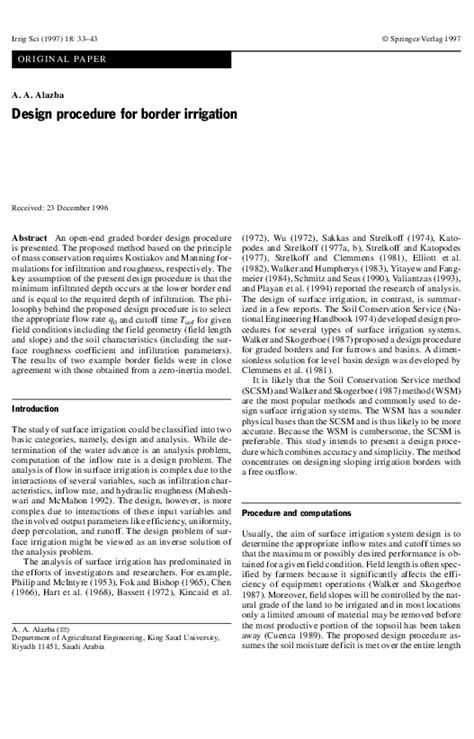 Pdf Design Procedure For Border Irrigation Prof Alazba