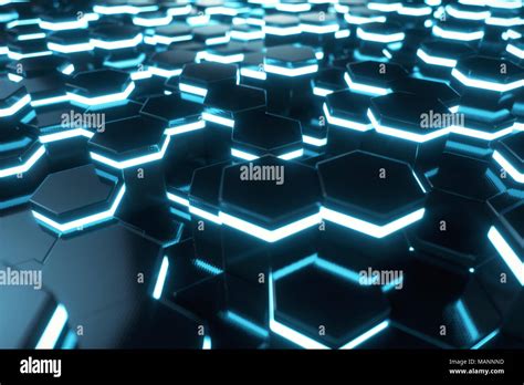 Abstract Blue Of Futuristic Surface Hexagon Pattern With Light Rays 3d
