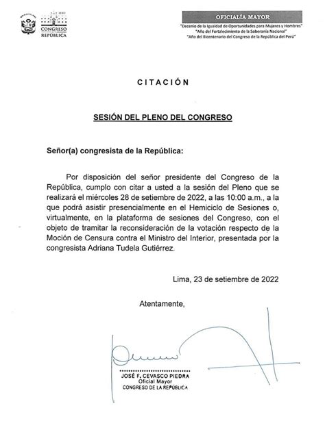 Congreso Verá Este Miércoles Reconsideración De La Censura Del Ministro