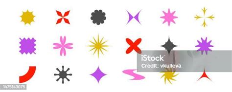 추상적인 별들 꽃들 파도들 십자가 모양들이 세트에 놓여 있다 스위스 바우하우스 또는 기하학적 스타일의 기본 기하학적 형태 컬렉션 잔인한 요소 번들 포스터 배너 콜라주 벡터