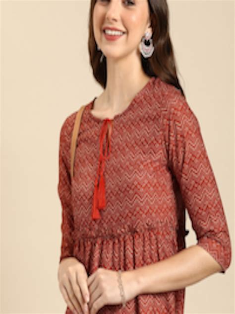 Buy Anouk Ethnic Motifs Printed Tie Up Neck A Line Dress Dresses For
