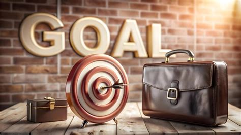 3d Floating Target And Briefcase With Goal Concept Vector Design