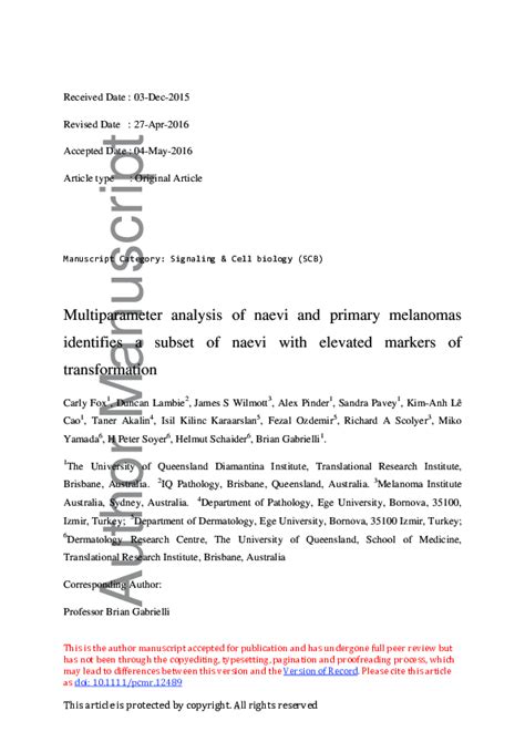 Pdf Multiparameter Analysis Of Naevi And Primary Melanomas Identifies A Subset Of Naevi With
