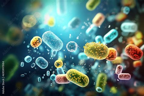 Microcosmic Symphony Group Of Floating Microscopic Bacteria And Microbes For Medical Health