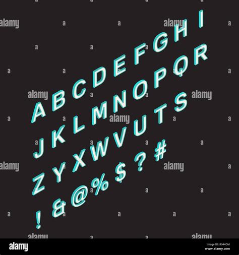 Isometric alphabet.3d a font on dark background. Symbols and signs. A vector illustration in ...
