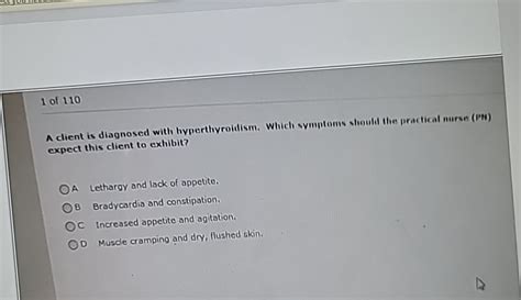 Solved 1 ﻿of 110a Client Is Diagnosed With Hyperthyroidism