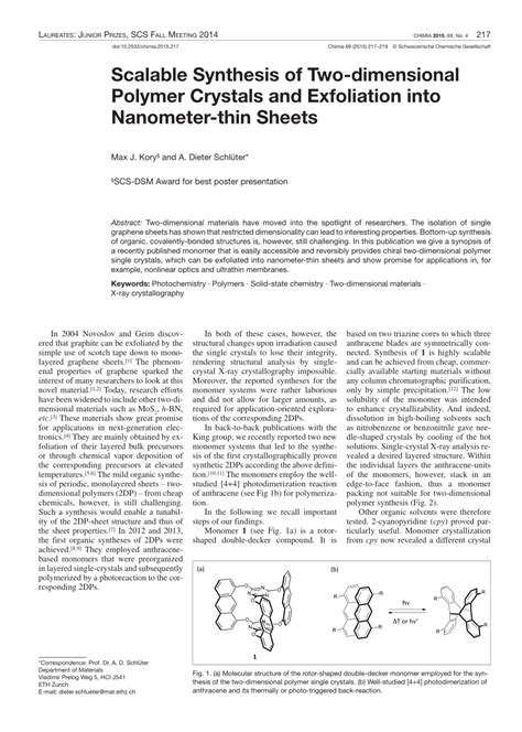 Pdf Scalable Synthesis Of Two Dimensional Polymer Crystals And Exfoliation Into Nanometer Thin
