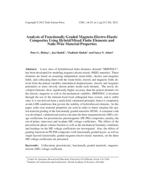Pdf Analysis Of Functionally Graded Magneto Electro Elastic