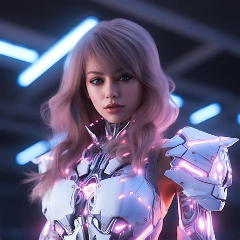 Premium Ai Image Futuristic Beautiful Cyborg Girl With Purple Hair