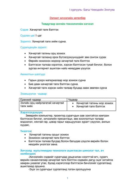 Ээлжит хичээлийн хөтөлбөрийн загвар Pdf