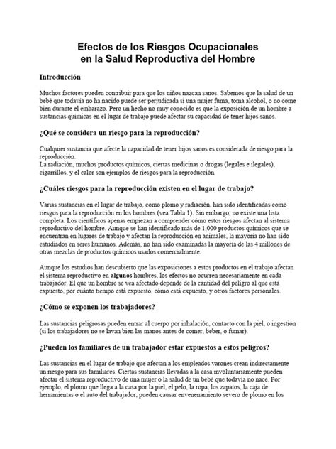 Efectos De Los Riesgos Ocupacionales Pdf Semen Sistema Reproductivo