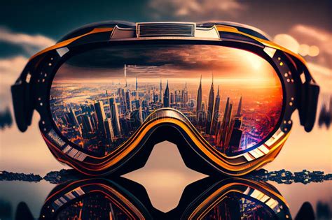 View Of Futuristic Glasses With The City Reflected In Them Generative