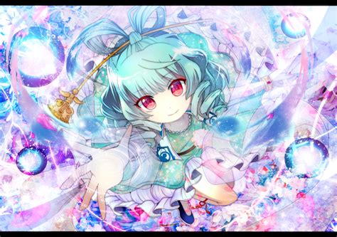 Blue Hair Dress Fumiko Miruyuana Kaku Seiga Magic Pink Eyes