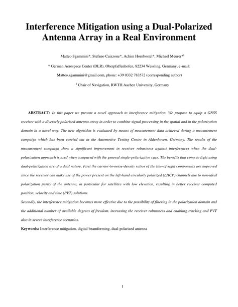 Pdf Interference Mitigation Using A Dual Polarized Antenna Array In A Real Environment