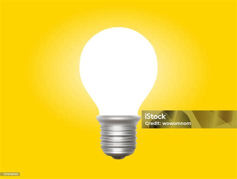 노란색 배경에 글로우 전구의 벡터 비즈니스 그림 빛나는 전구의 현실적인 3d 디자인 스타일 0명에 대한 스톡 벡터 아트 및 기타