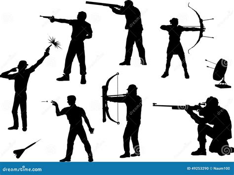Shooters Silhouettes In Different Poses Stock Vector Illustration Of