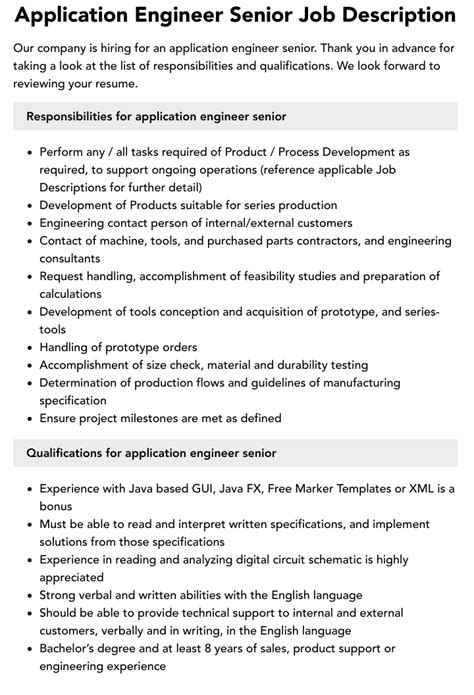 Application Engineer Senior Job Description Velvet Jobs