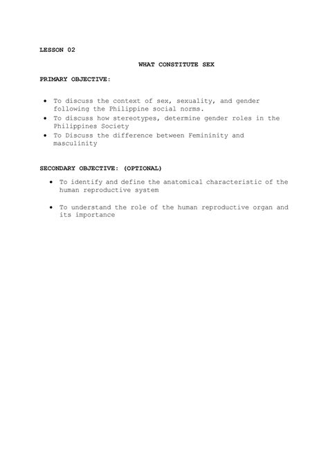 Lesson 02 What Constitute Sex Lesson 02 What Constitute Sex Primary