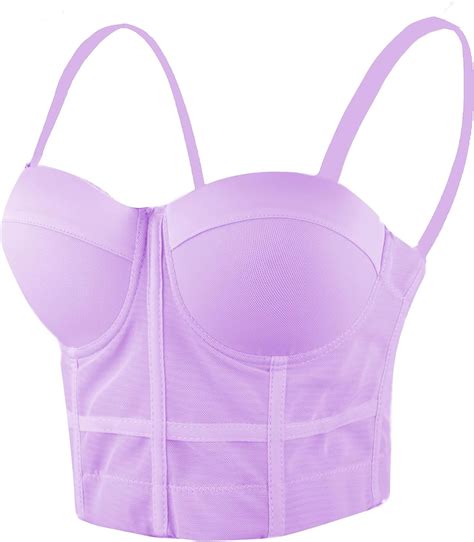 Ellacci Womens Mesh Bustier Crop Top Push Up Corset Tops Bra Purple At