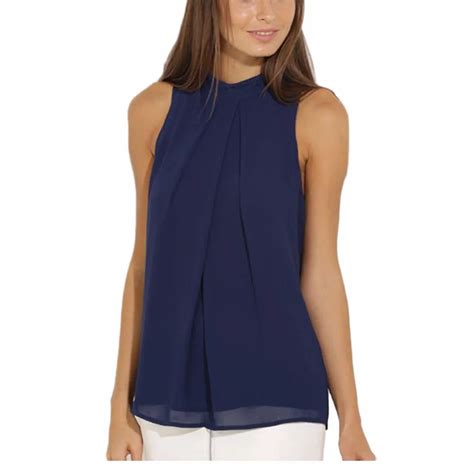Women Summer Blouse Tops Casual Chiffon Sleeveless Blouse Lady Tops In