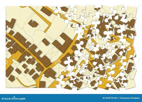 Imaginary Cadastral Map Of Territory With Buildings Roads And Land