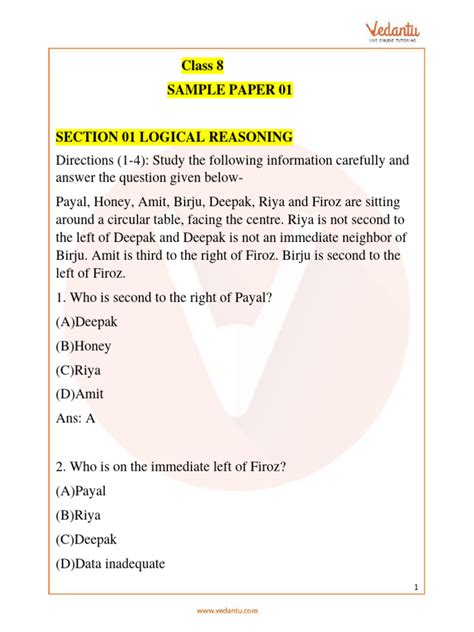 Imo Class 8 Sample Question Paper 1 For The Year 2023 24 Pdf Area