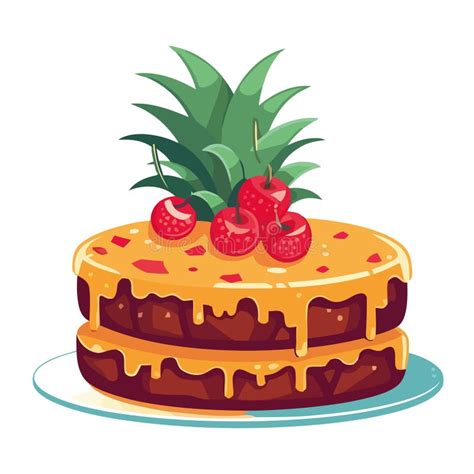 Sweet Pie With Strawberry Cream And Raspberry Topping Stock Vector