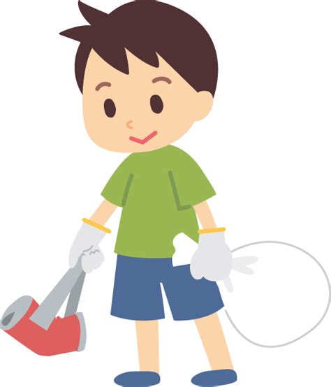 ゴミ拾いする健気な男の子の商用無料イラスト素材！（png） Design Vector