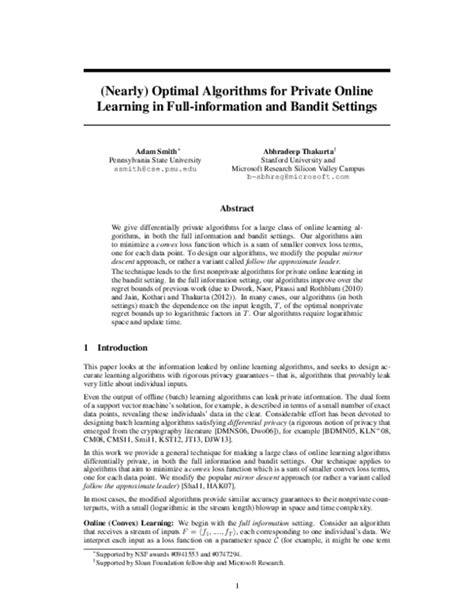 Pdf Nearly Optimal Algorithms For Private Online Learning In Full