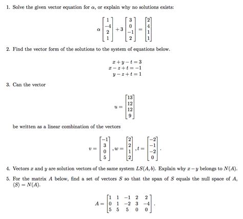 solved 1 solve the given vector equation for α or explain