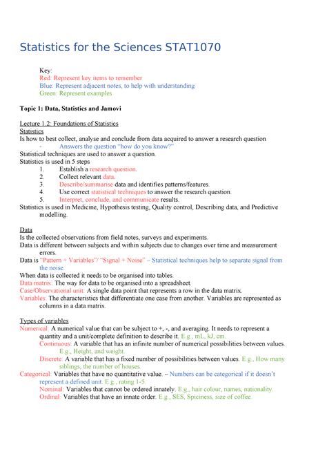 Statistics For The Sciences Stat1070 Statistics For The Sciences Stat