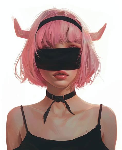 Concept Art Of A Young Woman Pink Bob Hair Black Blindfold Small