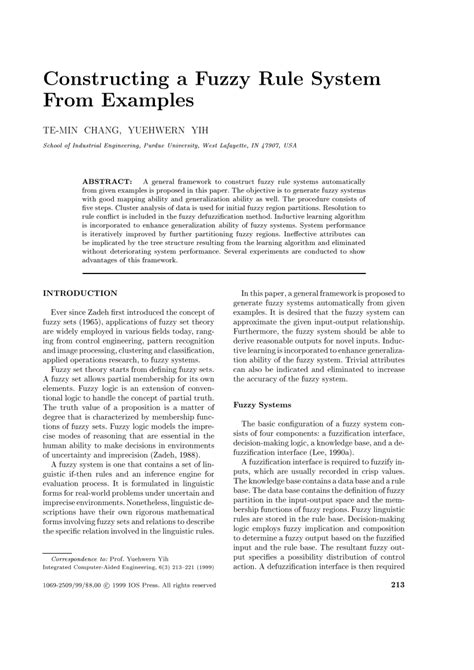 Pdf Constructing A Fuzzy Rule System From Examples