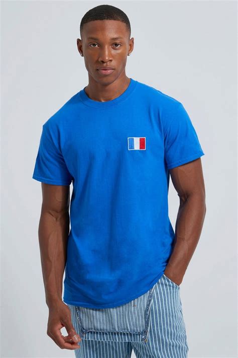 Mens French Embroidered Flag T Shirt Boohoo Uk
