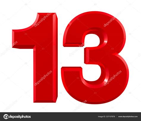 Red Numbers 13 On White Background Illustration 3d Rendering Stock