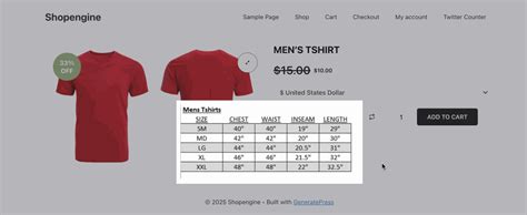 how to add product size chart in woocommerce