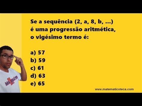 PROGRESSÃO ARITMÉTICA Exercício resolvido YouTube