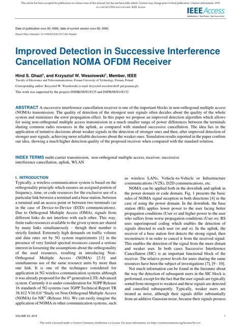 Pdf Improved Detection In Successive Interference Cancellation Noma