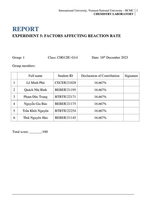 Solution Chem Lab Report 5 Factors Affecting Reaction Rate Studypool