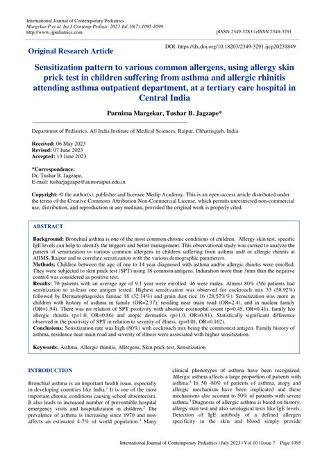 Pdf Sensitization Pattern To Various Common Allergens Using Allergy