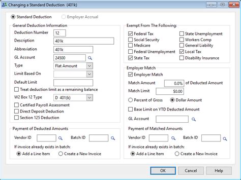 Setup Payroll Standard Deductions