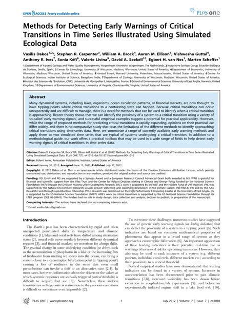 PDF Methods For Detecting Early Warnings Of Critical Transitions In