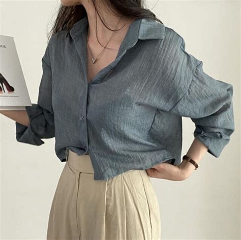 유미스토리 당일배송 [무배] 베이직 거즈면 시스루 카라넥 콩단추 폴업 여름 긴팔 셔츠 3c 크롭셔츠 스트라이프셔츠 체크셔츠 데님셔츠 오버핏셔츠 코듀로이셔츠 슬림핏셔츠