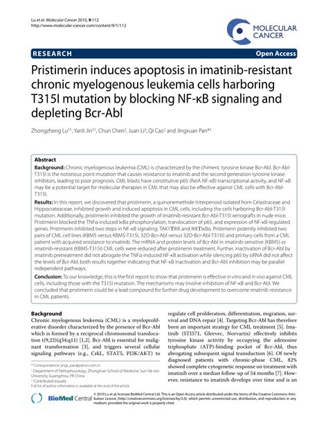 Pdf Pristimerin Induces Apoptosis In Imatinib Resistant Chronic