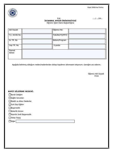 Kayıt Sildirme Formu Pdf