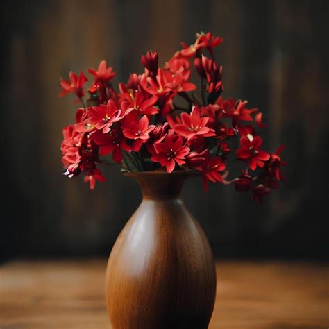 Premium Photo A Bouquet Of Beautiful Red Flowers In A Vase On A